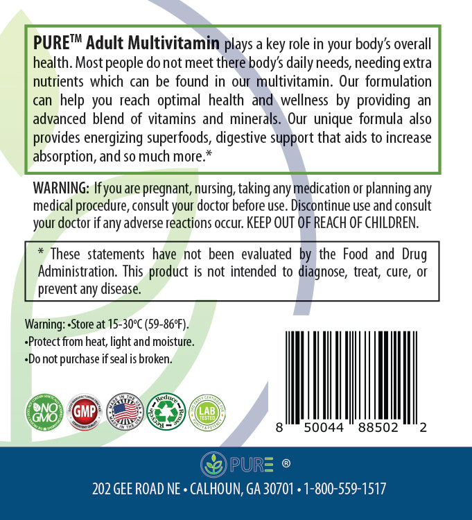 Adult Multivitamin | Adult Multivitamin Vegetarian Tablets – Pure ...